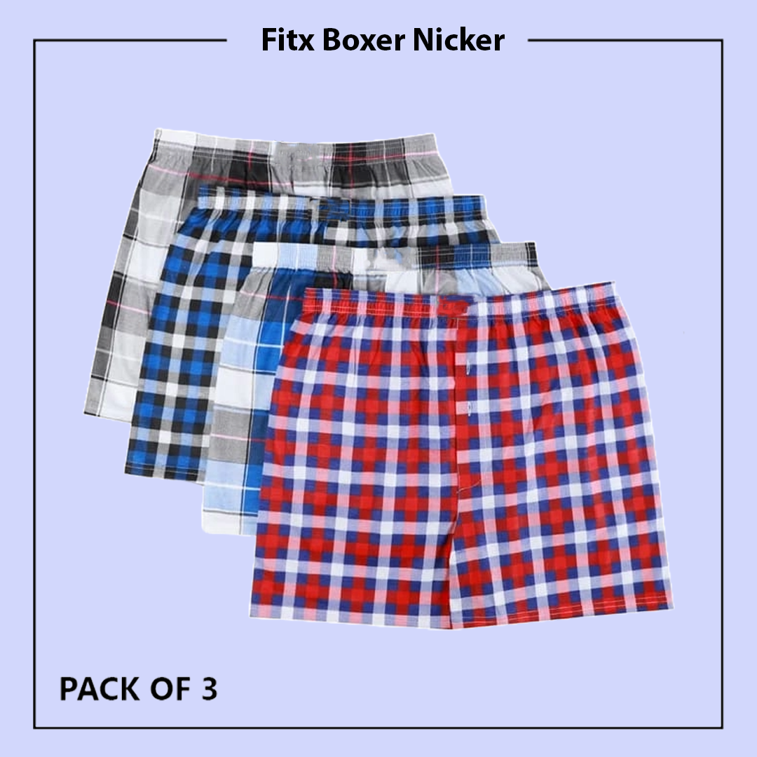Fitx Men's Assorted Cotton Stretch Woven Boxers (PACK OF 3) - FitX Outfits